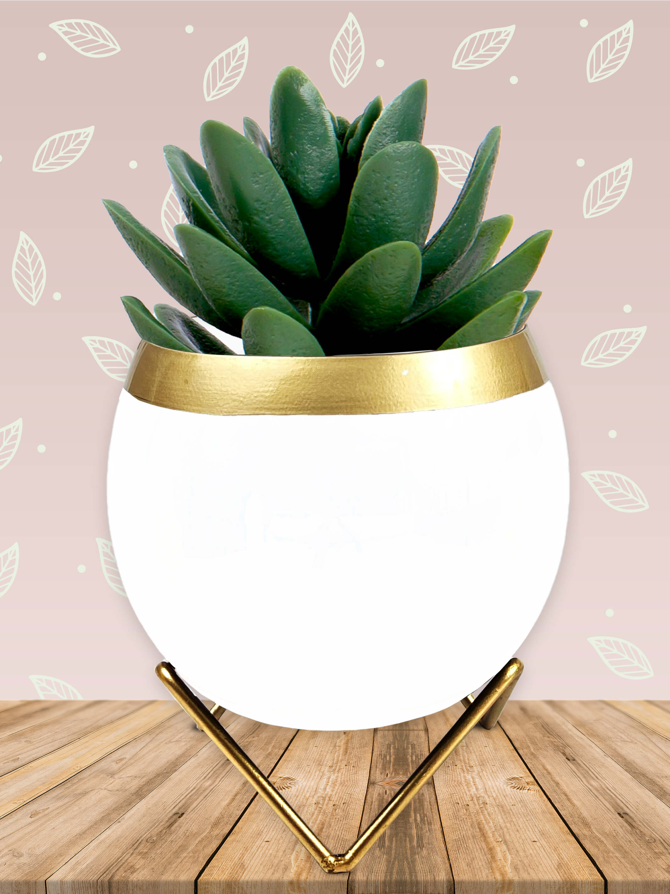 Metal Pot - White & Gold (with stand)