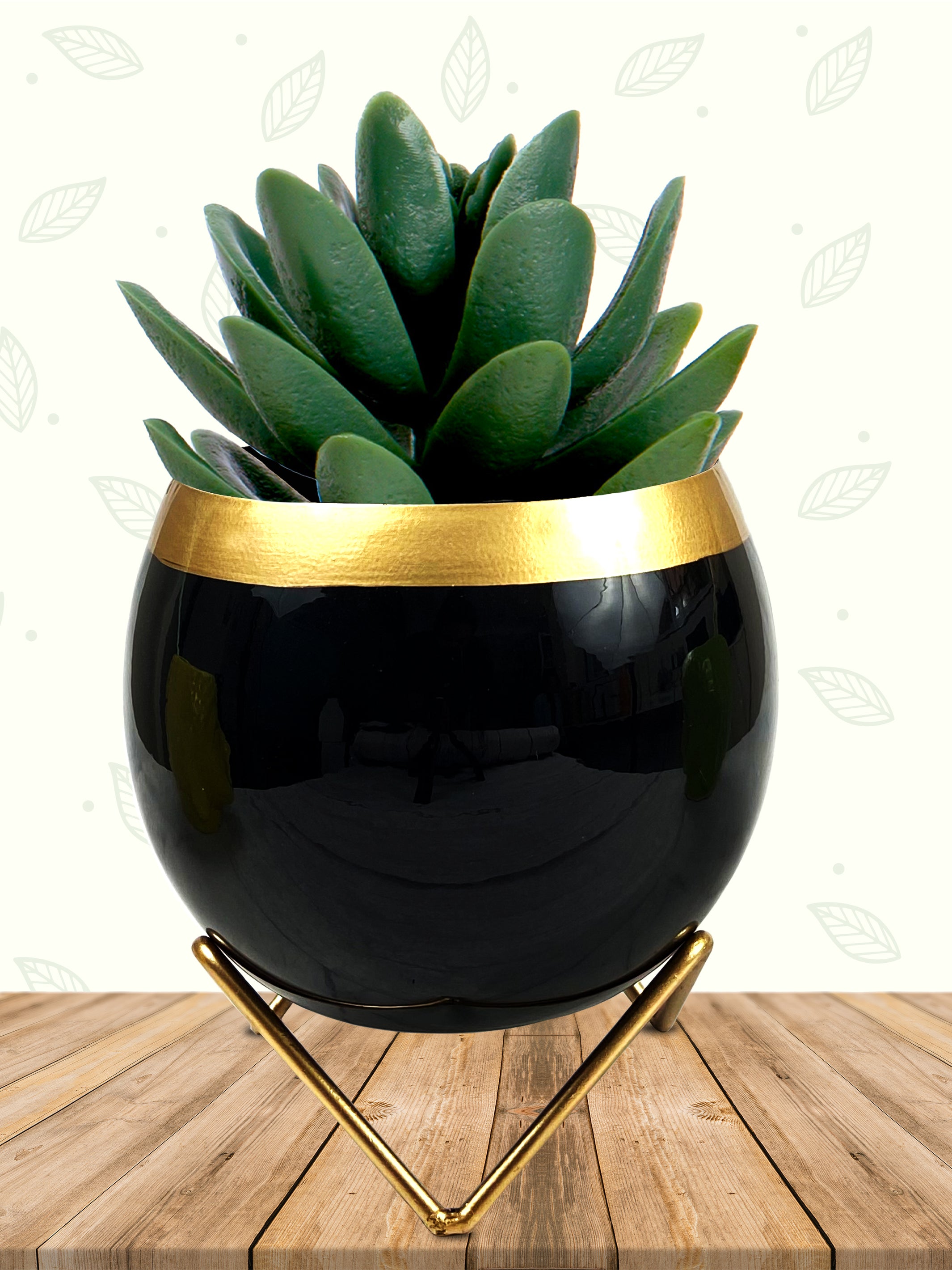 Metal Pot - Black & Gold (with stand)