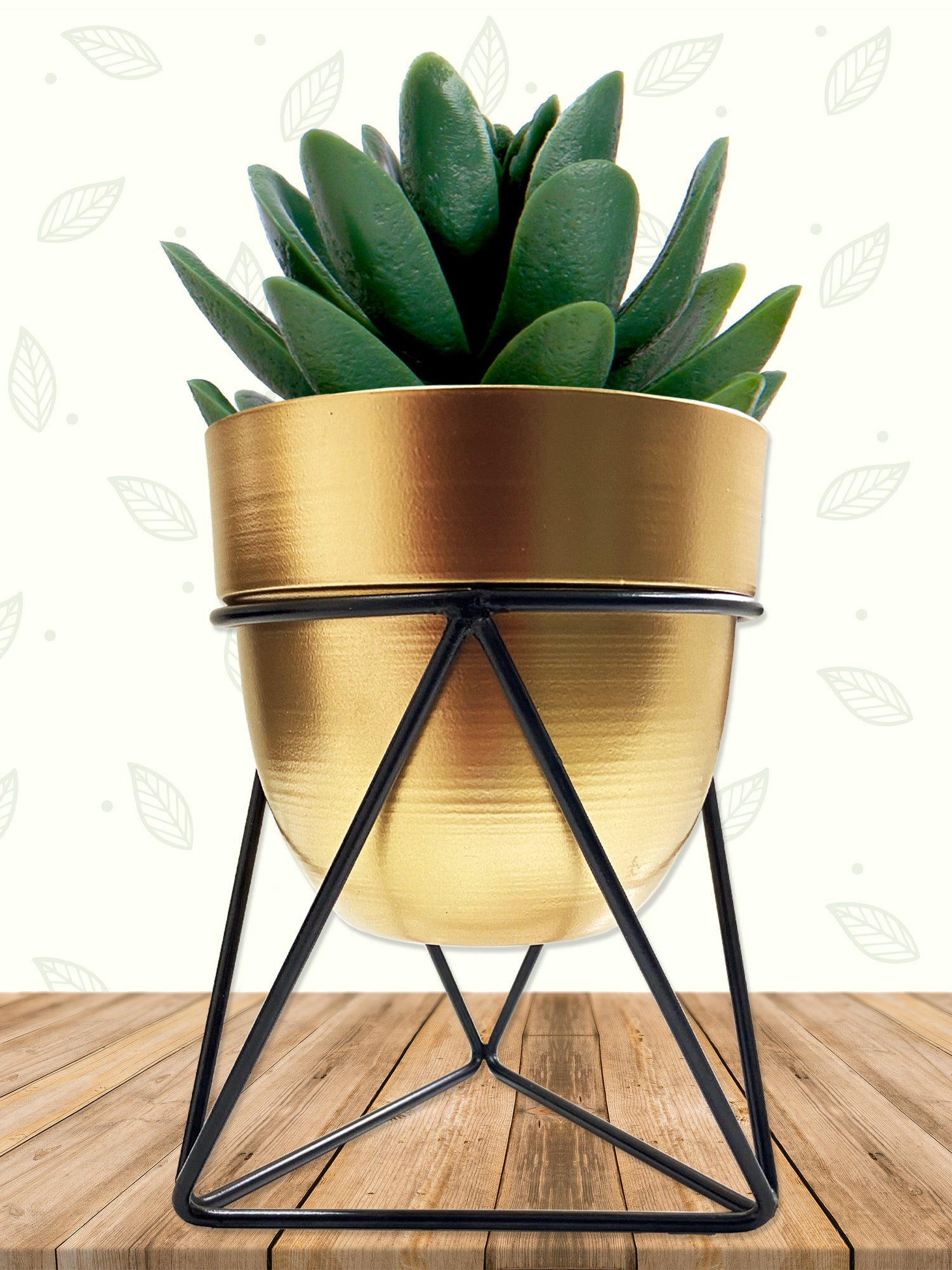 Buy Gold Metal Pot with Triangular Stand Online | Bombay Greens